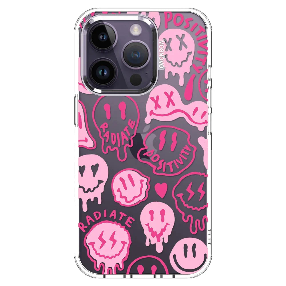 Pink Dripping Smiles Positivity Radiate Face Phone Case - iPhone 14 Pro ...