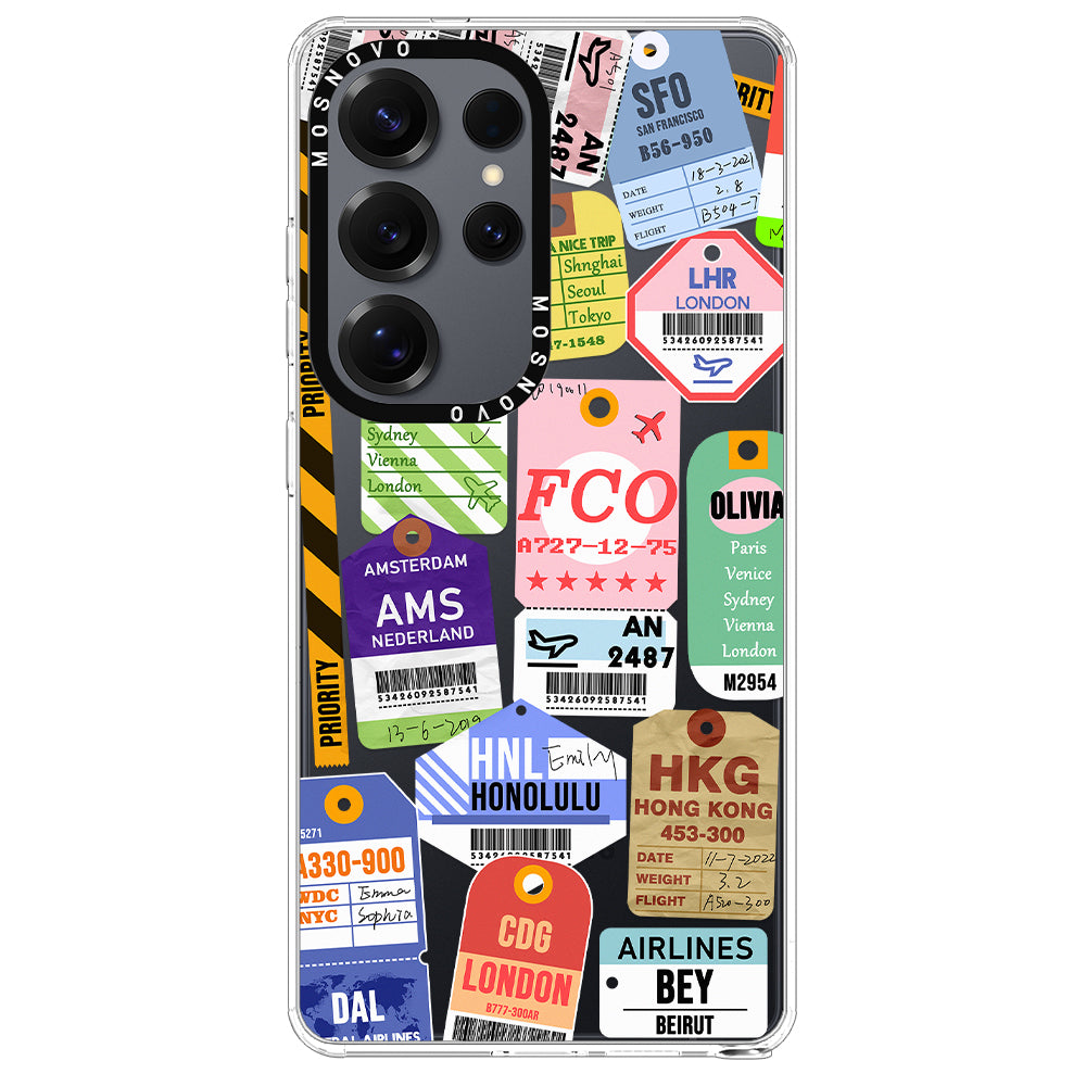 Air Ticket Labels Phone Case - Samsung Galaxy S25 Ultra Case – MOSNOVO