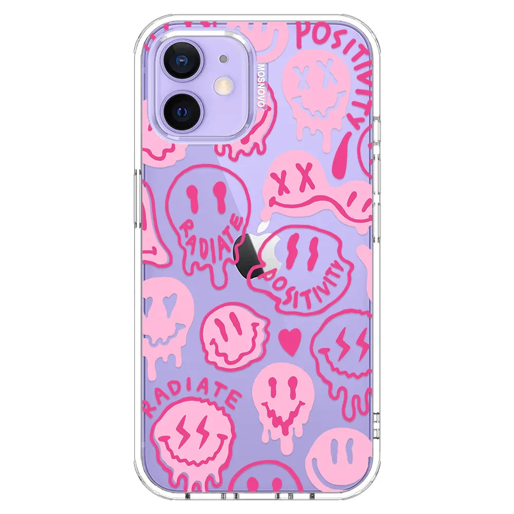Pink Dripping Smiles Positivity Radiate Face Phone Case - iPhone 12 ...