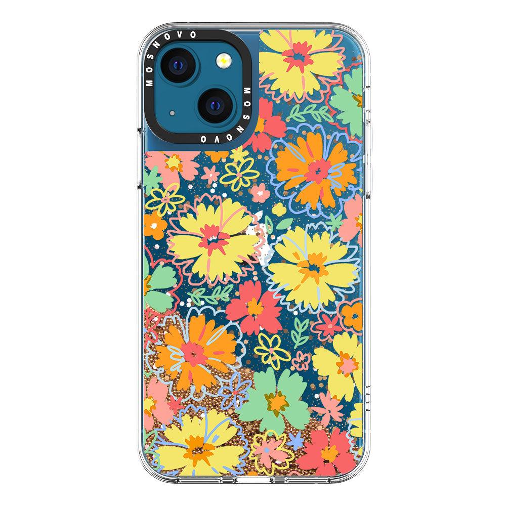 Retro Boho Hippie Flowers Glitter Phone Case - iPhone 13 Case – MOSNOVO